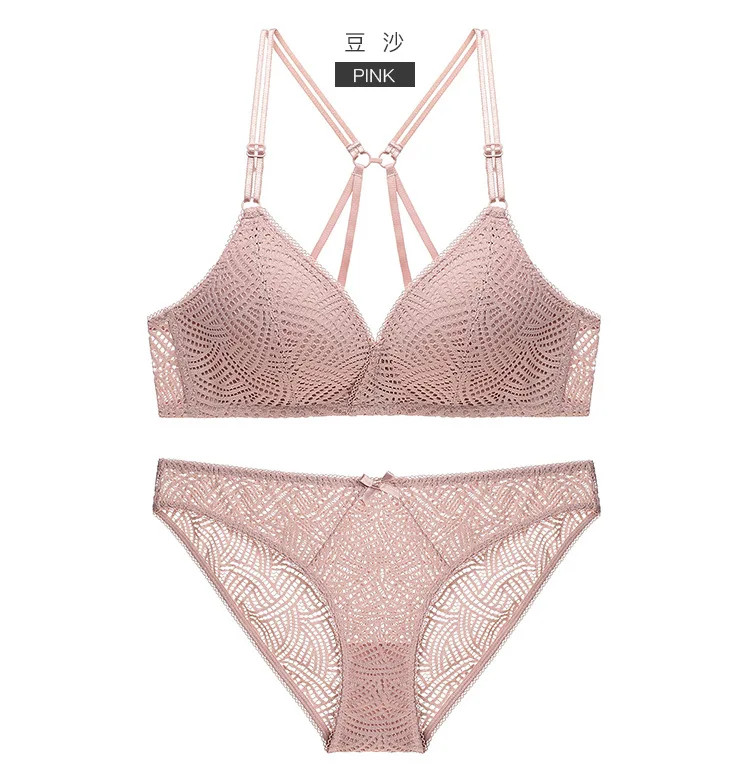 French Style Bra & Brief Sets Beauty Back Hollow Thin Padded Lace ...