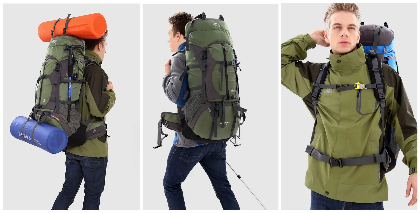 80L Waterproof Mountaineering Hiking Backpack with Zipper Closure, OEM