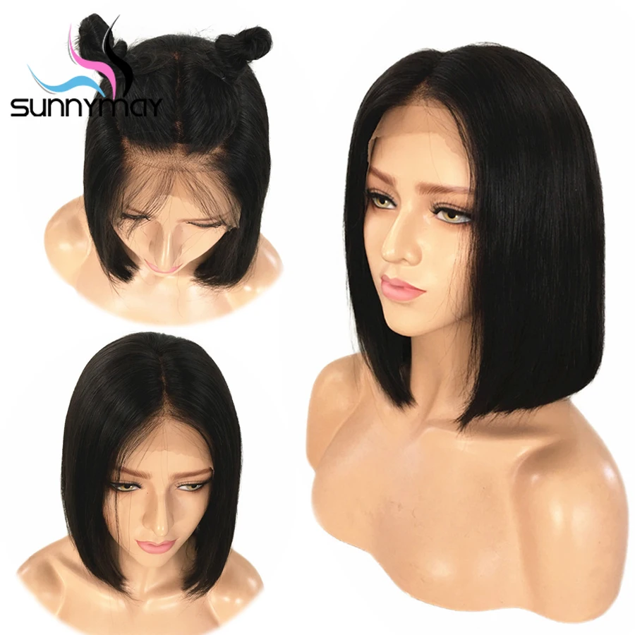 Sunnymay 150% Peruvian Short Bob Lace Front Human Hair Wigs Straight ...