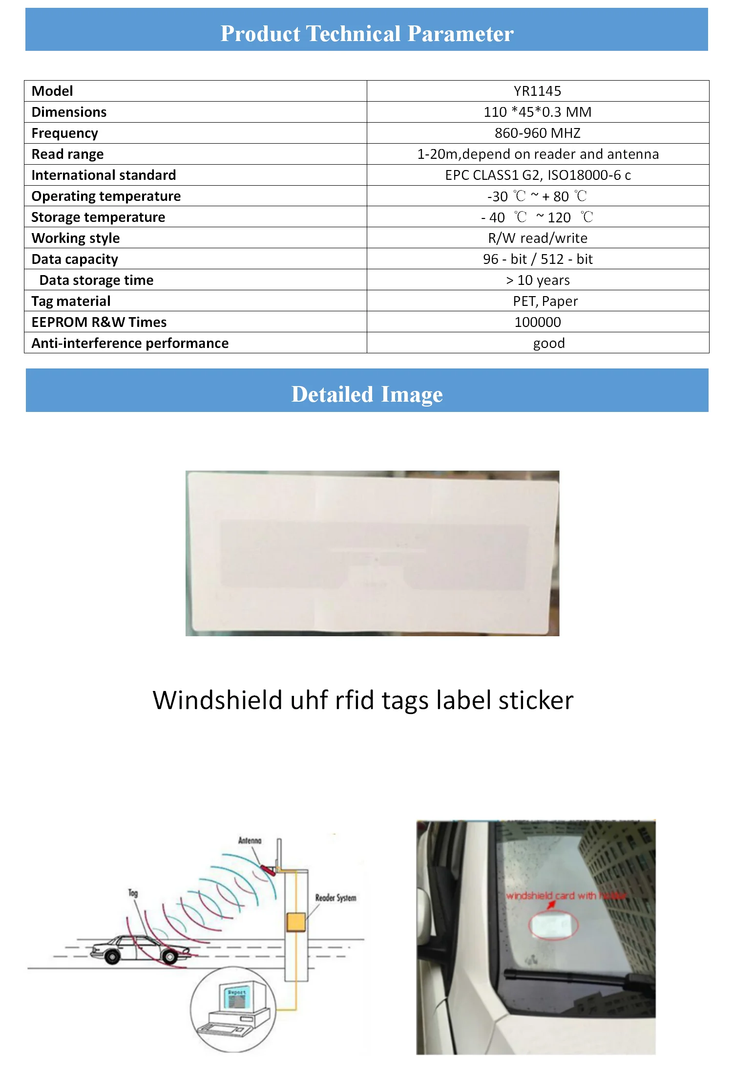 Passive Gen2 Printable Rfid Label Long Range Uhf Rfid Windshield Tag ...