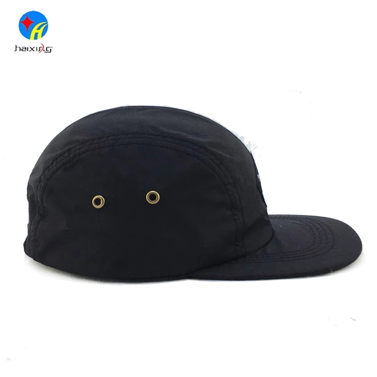Fashion Custom Nylon Black Short Bill 5 Panel Cap With Woven Label ...