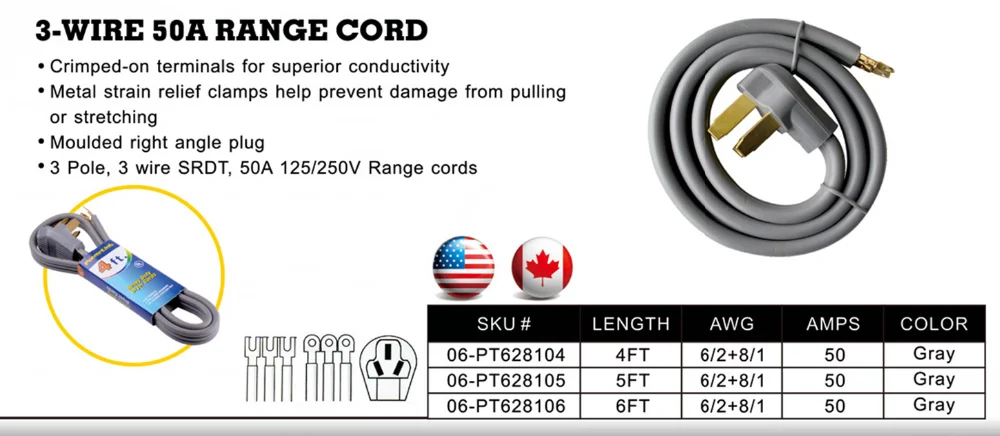 H18064 Usa 4 Wire 6/2+8/2 50a Electric Range Power Supply Cord - Buy ...