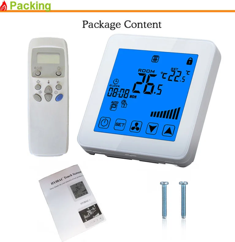 Remote Control Color Touch Screen Digital Fcu Thermostat Touch Screen ...