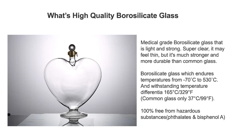 1000ml Handblown Borosilicate Heart Shaped Glass Decanter