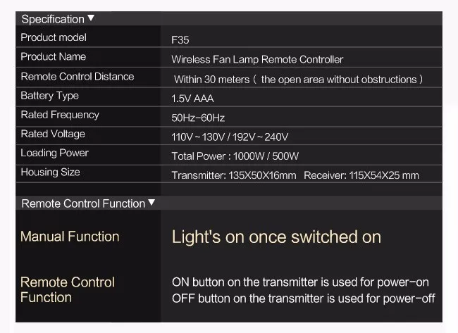 Universal Ceiling Fan Lamp Remote Control Kit Ac 433.92 Mhz Fan Light ...
