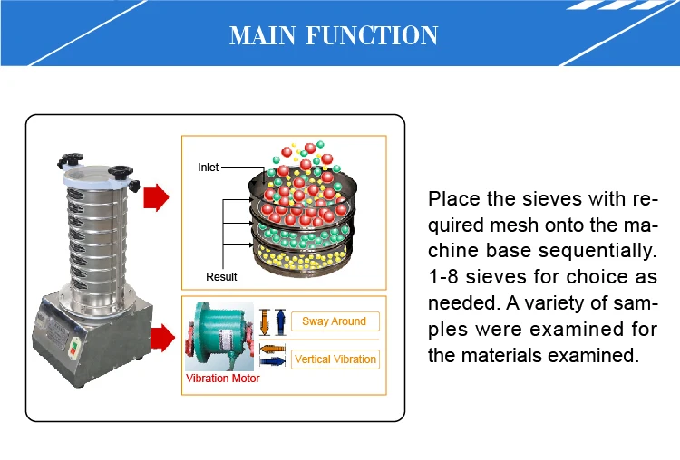 Rotary Lab Mechanical Test Sieve Shaker with S/steel 304 Sieves