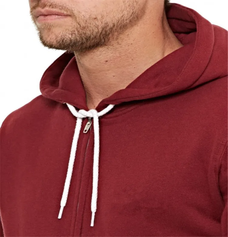 Dark Red Blank 100% Polyester Zip up Wholesale Hoodies