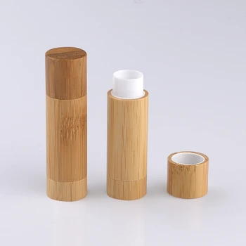 Bamboo Lip Balm Container Makeup Packaging Round Wooden Lip Balm Tubes ...