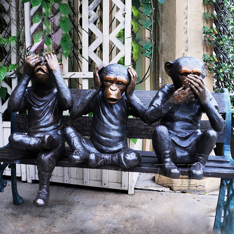 Outdoor Park Bronze Three Wise Chimpanzee Monkey Sculptures Statue On ...