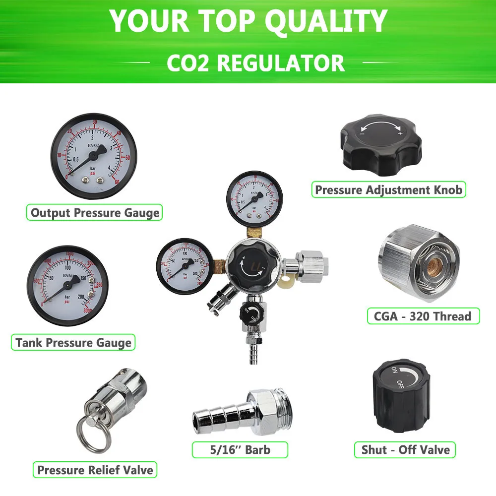 Co2 Regulator Gas Saving W21.8 Cga320 G5/8 Dual Gauge Gas Regulator ...
