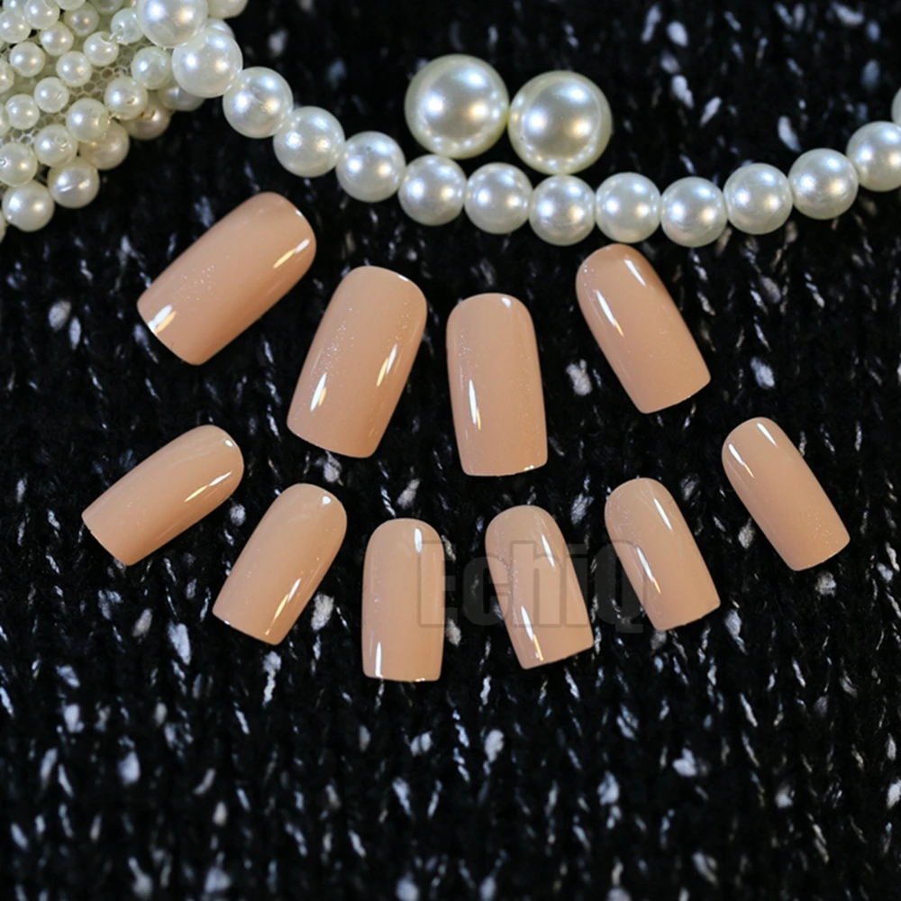 Full Cover Fake Nails 24pcs/set Reflective Smooth Natural Pink Smoke ...