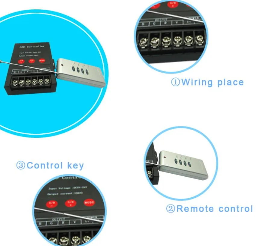 30A RGB Controller with Wireless RF Remote - 360W LED Power