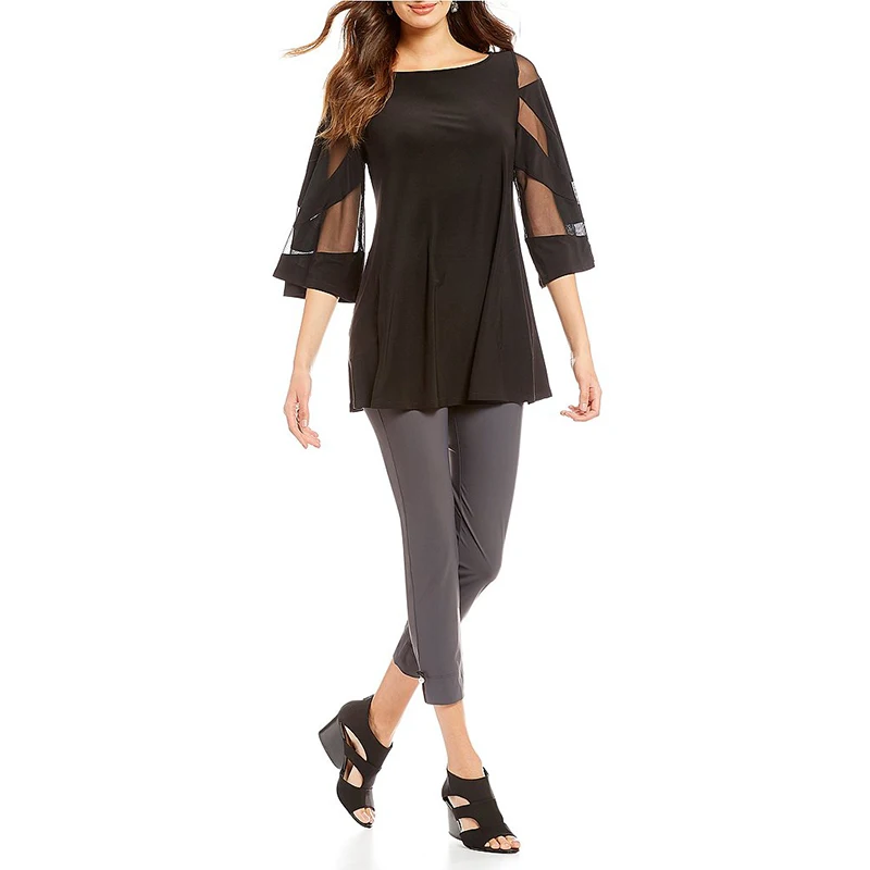 Boat Neck Top Boat Neck Sexy Gauze Woven Shirt Blouse Type Breathable Womens Tunic Pull On 34