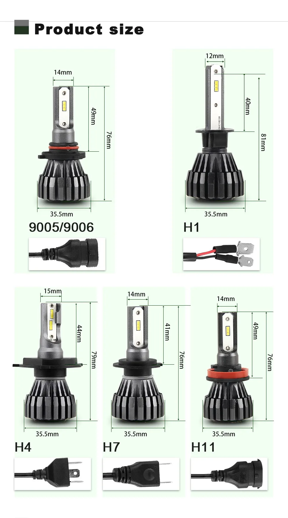 Super Bright 8000 Lumen 60w H11 H4 H7 Led, Auto COB CSP H1 H3 HB3 HB4 ...