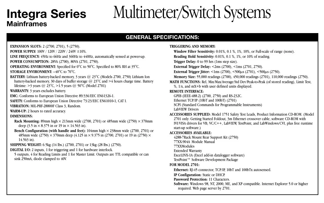 New Keithley Integra Series 2700 6.5 Digit Multimeter/switch Systems ...