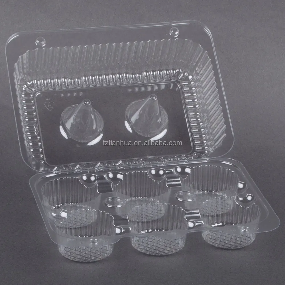 6 Compartment Clamshell Hinged Clear Plastic Cupcake Packing Container ...