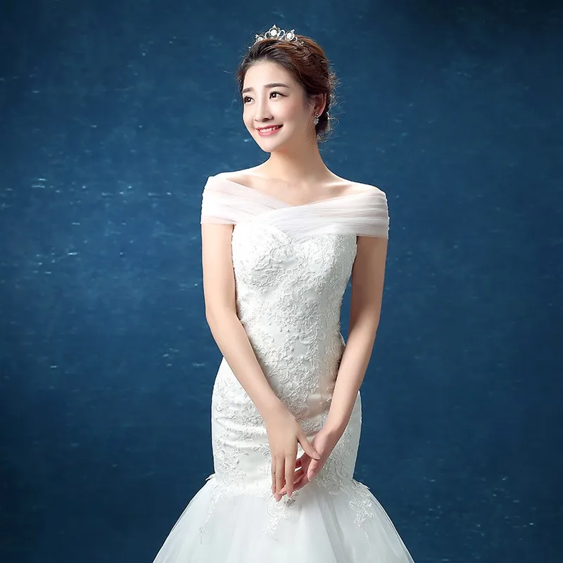 New Arrival Elegant Korea Style Off Shoulder Lace Fish Tail Bridal ...