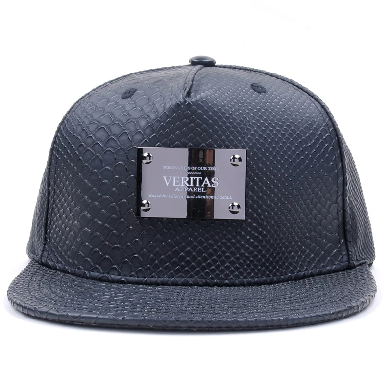 Fashion Mens Leather Snakeskin Brim Metal Plate Snapback Cap| Alibaba.com