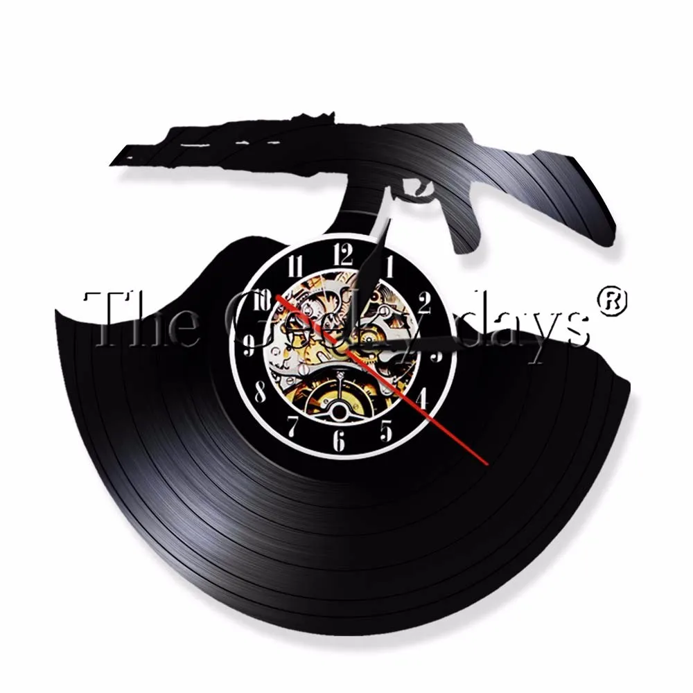 Ak47 Gun Weapon Vinyl Record Art Wall Clock Hand Gun Wall Clock With ...