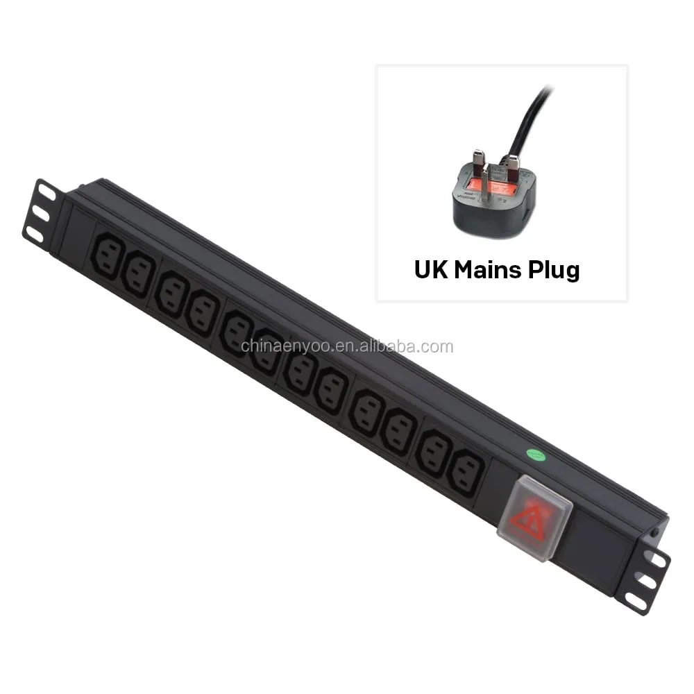 1U 12 Way IEC C13 Sockets - Horizontal PDU with UK Mains Plug