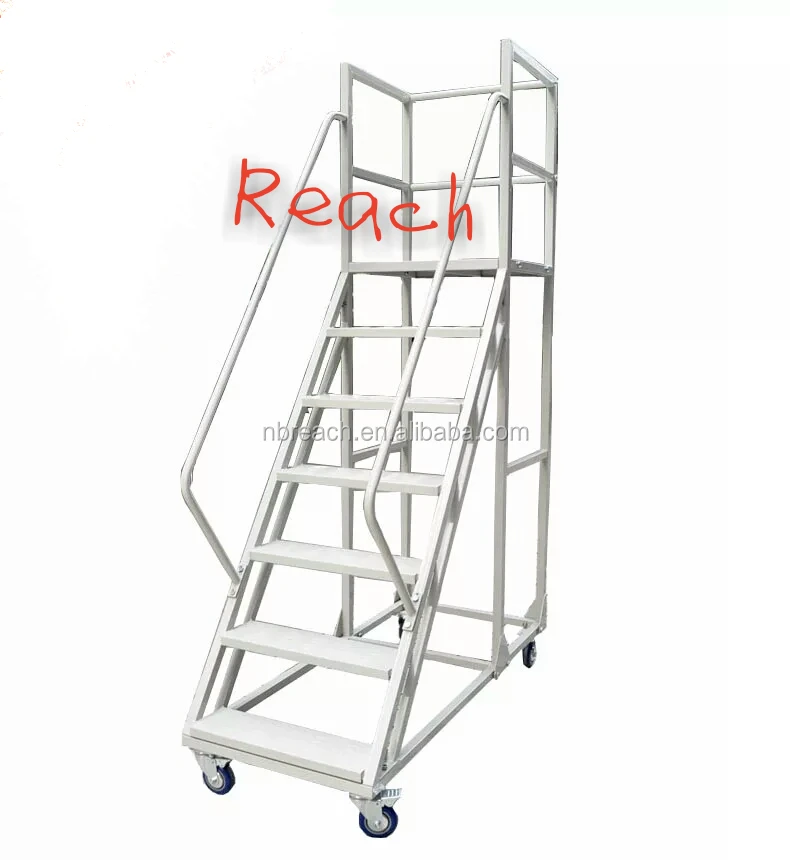 Warehouse Mobile Platform Ladder with Handrails - 300KG