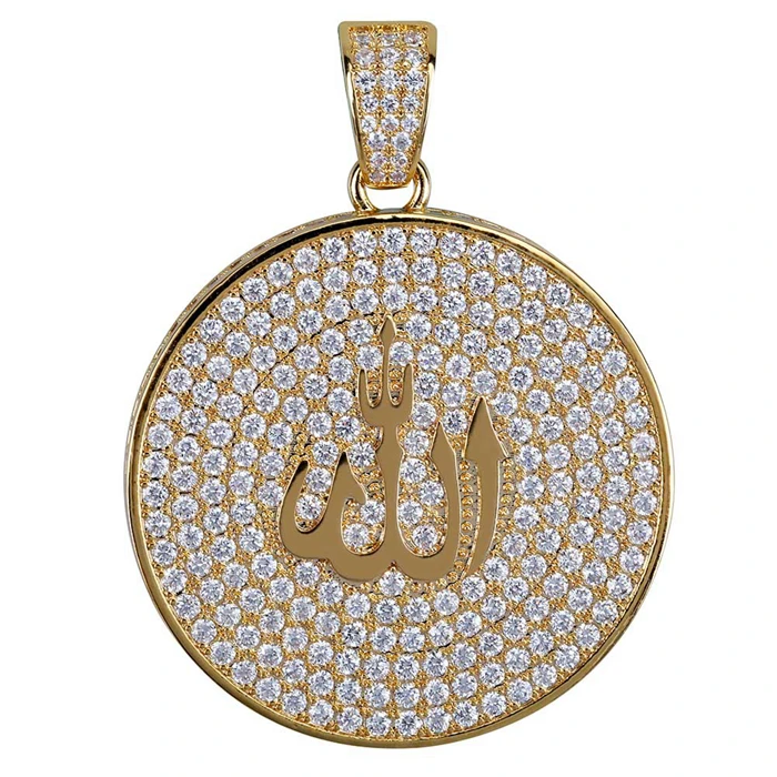 Hip Hop Men's Jewelry 14k Gold Brass Cz Big Round Iced Out Pendant ...