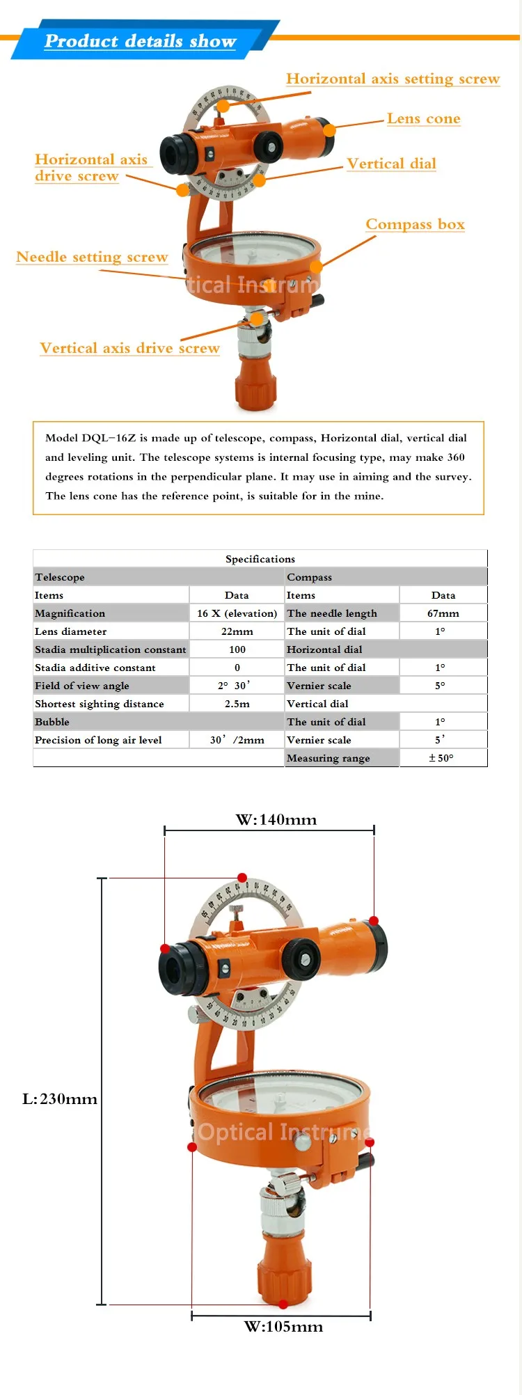 Harbin Theodolite Surveying Compass Dql-16z Prismatic Compass - Buy ...