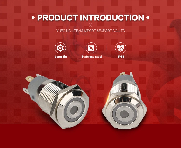 16mm Flat Round Waterproof Pushbutton 4 Pin 5a 250v Momentary Metal Rgb Led Push Button Switch ...