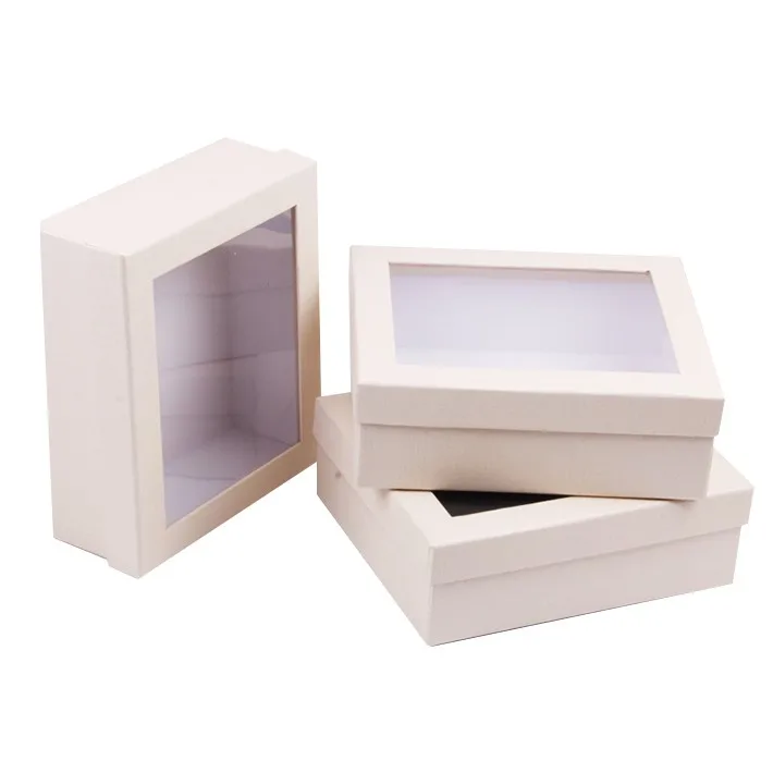 Custom White Paper Top Lid Gift Box with Clear PVC Window