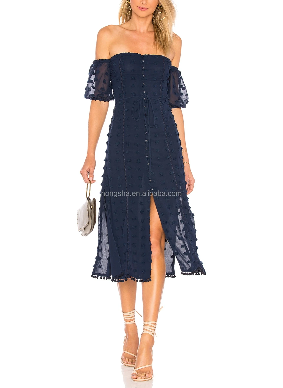 Off Shoulder Short Sleeve Button Down Ladies Dresses Saxy Saxy Photo ...