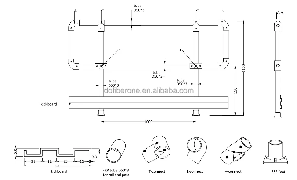 Out Door Round And Square Tube Fiberglass Frp Grp Removable Handrail ...