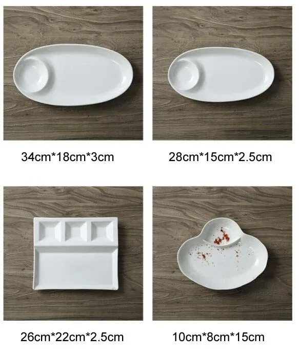 Rectangular Pure White Restaurant Dinner Plates Ceramic Serving Divide ...