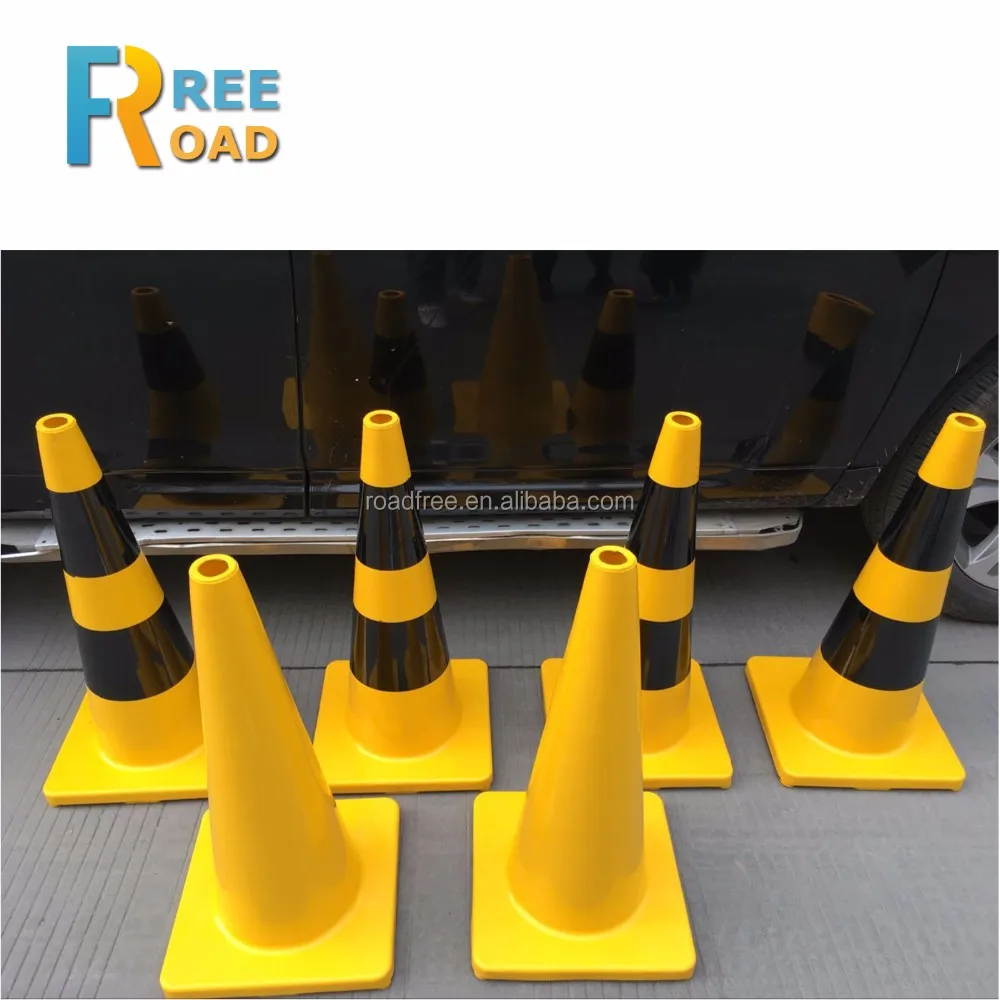 70cm Yellow PVC Traffic Cones with Black Reflective Tapes