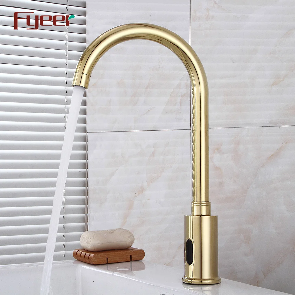 Fyeer Goose Neck Golden Sensor Water Tap - Brass Basin Faucet