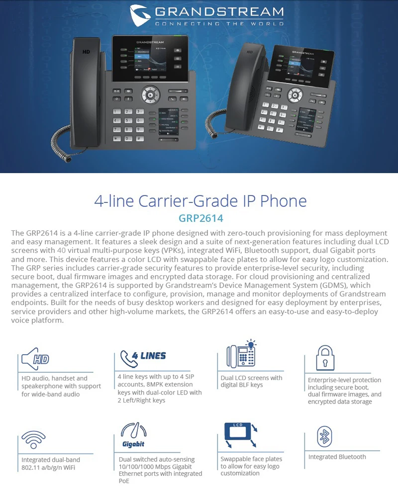 Grandstream Grp2614 With Poe Ehs Dual Gigabit Port - Buy Color Screen ...