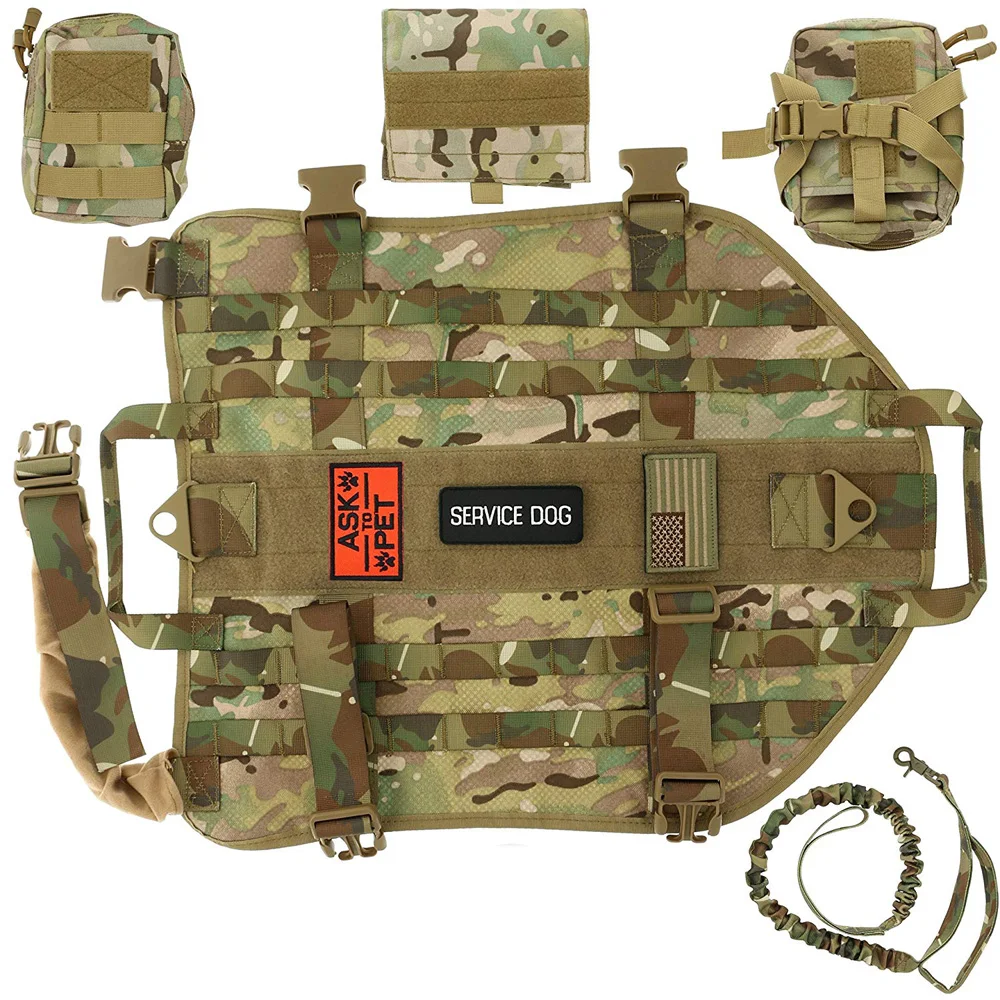 Military Tactical Service Training Dog Vest Molle Dog Harness Nylon ...