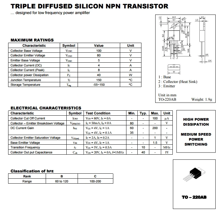 H1061 Transistor - Triple Diffused Silicon NPN Srs2525l