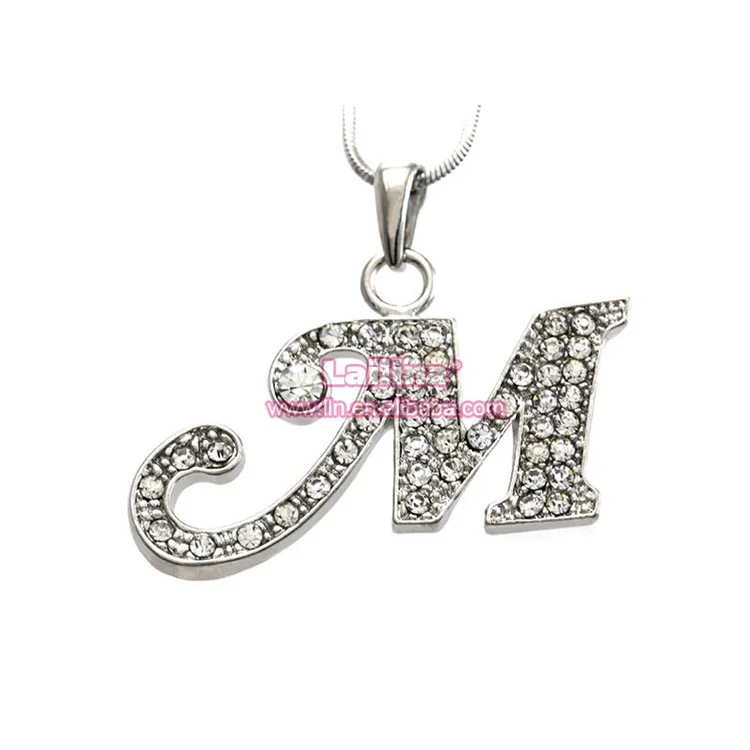 Rhinestone Letter M Pendant Necklace Custom Letter Monogram Pendant ...