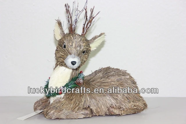 Christmas Straw Deer/reindeer Ornaments With Wreath/straw And Bristle ...