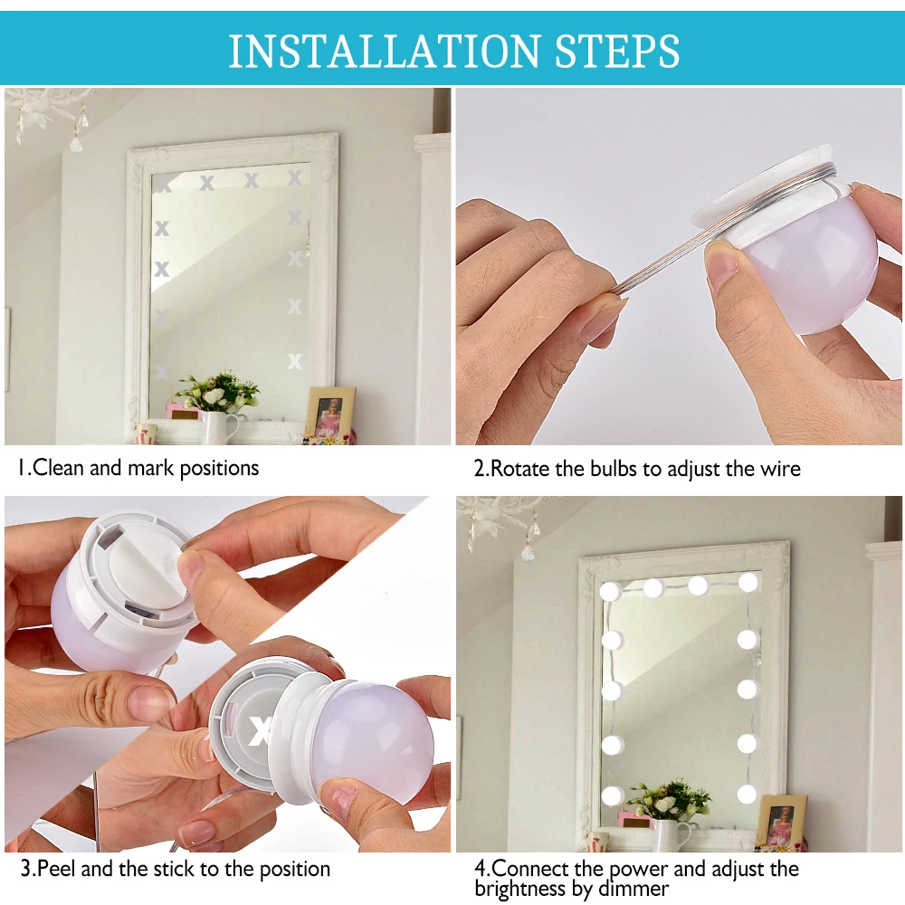 Makeup Mirror Vanity Led Light Bulbs Kit Usb Charging Port Cosmetic ...