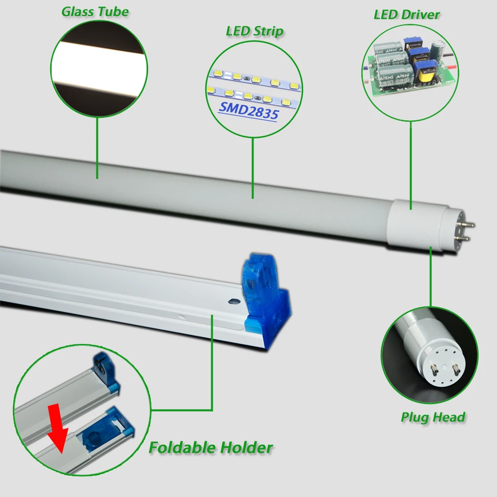Led Tube T5 T8 60cm 90cm 120cm Smd2835 Glass / Aluminum With Plastic Material White /warm White ...