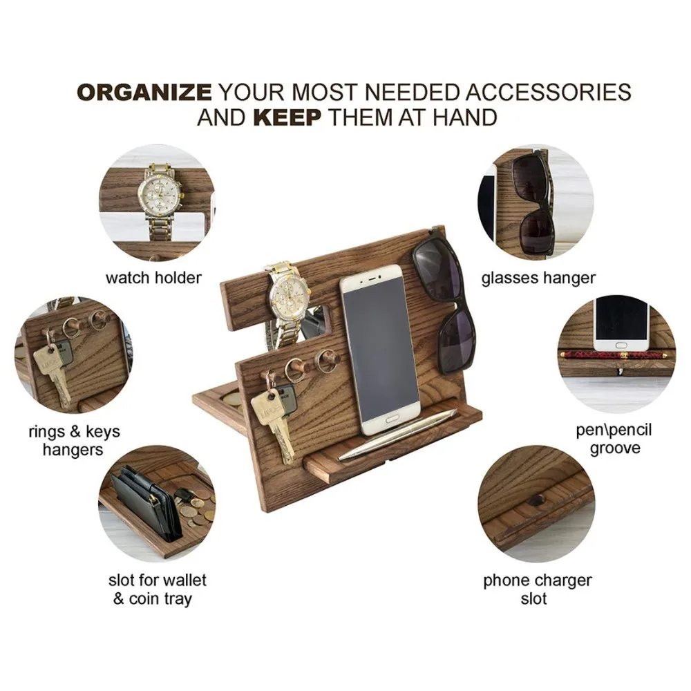 Design Rustic Handmade Men Wood Phone Docking Station Holder With Key ...