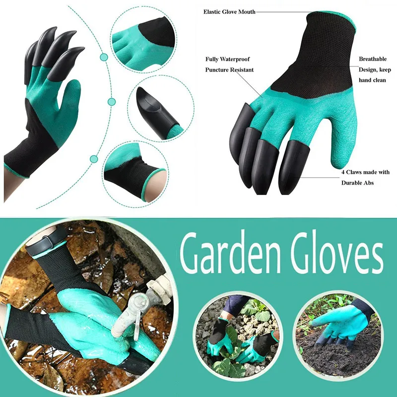 New Latex Breathable Green Garden Gloves With Fingertips Claws Dig And ...