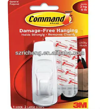 3m Command Removable Adhesive Utility Wall Stick Hook,5-lb Capacity ...