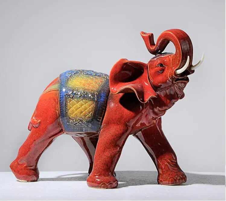 Red Color Ceramic Elephant Figure Sculpture Statue For Weeding ...