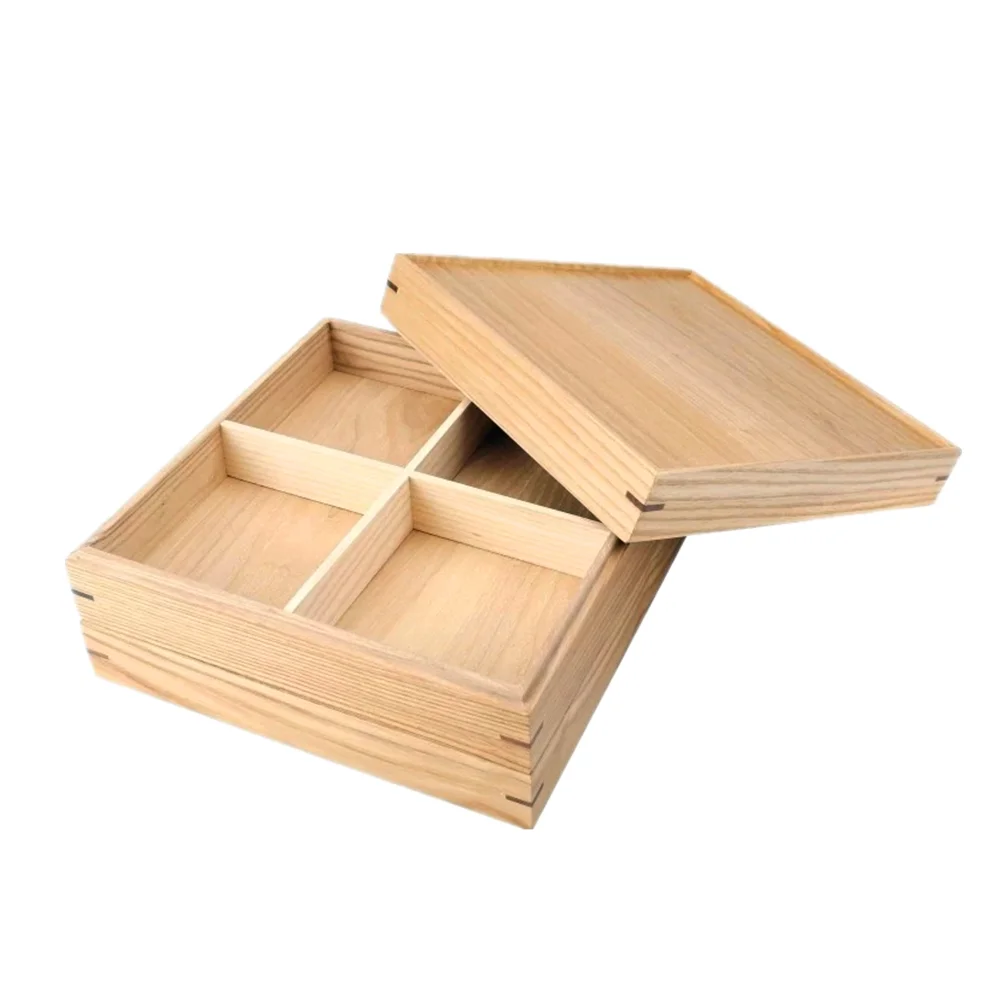 Custom Square Solid Wood Candy Box With Lid 4 Compartments Wooden Nuts ...