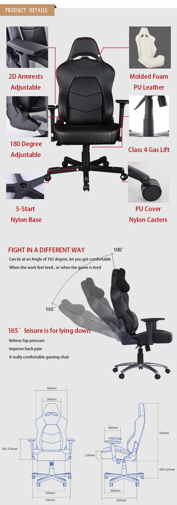 High Back Gaming Chair Racing Ergonomic Swivel Office Bride Racing ...