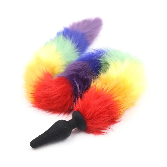 Rainbow Short Long Tail Anal Plug Animal Tail Butt Insert Silicone ...