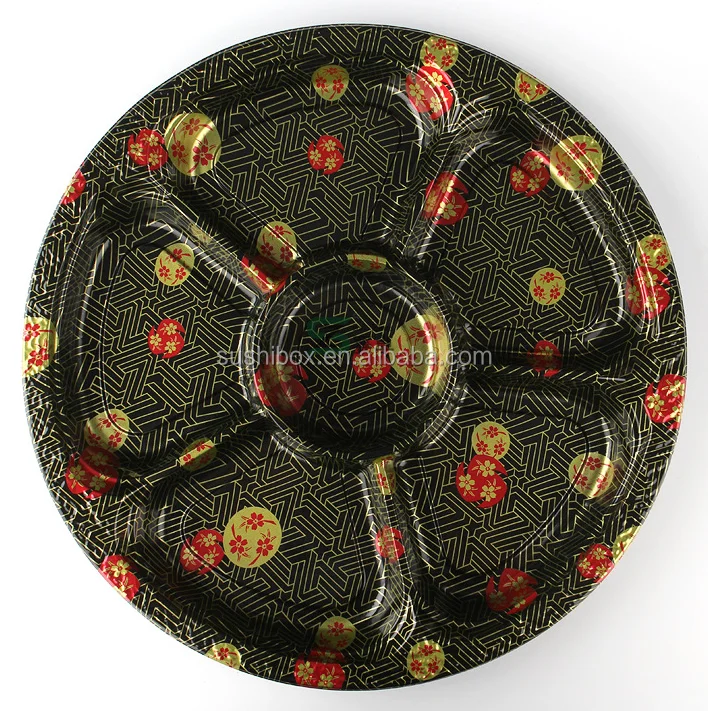 Round Disposable Plastic 5 Divider Food Tray - Sushi & CANDY