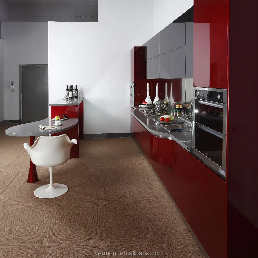 Hangzhou Vermont New Red High Gloss Lacquer Kitchen Cabinets